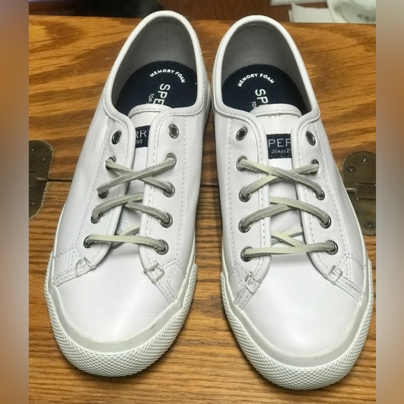 Sperry | Shoes | Womens 55 White Leather Memory Foam Insole Sperry ...